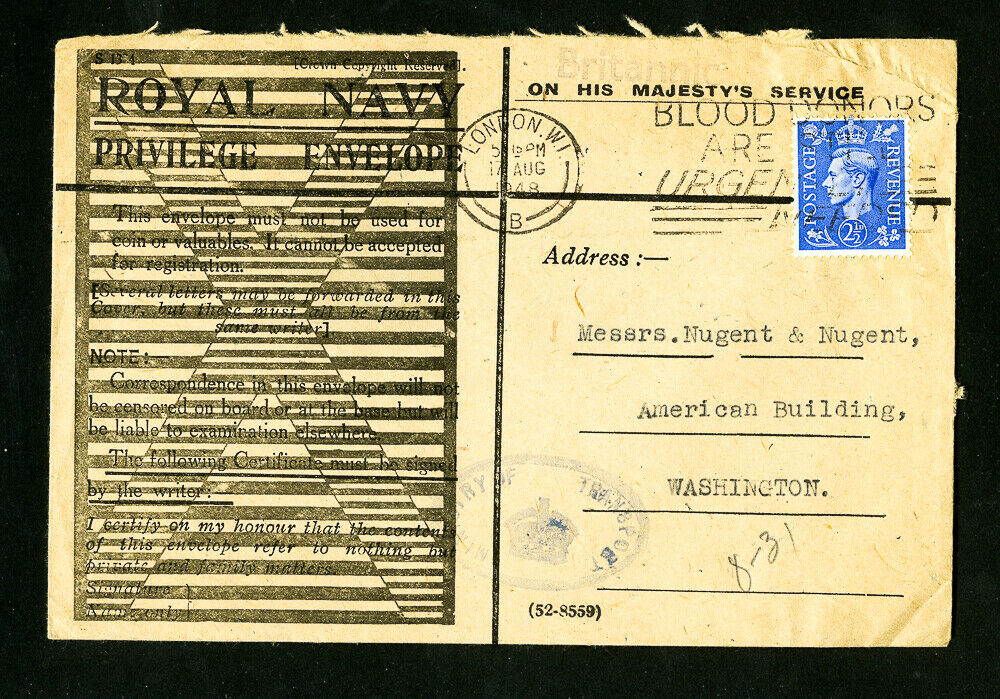 Great Britain Cover w/ Stamp Royal Navy Privilege Envelope / HipStamp
