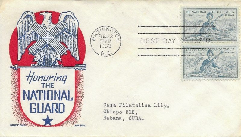 1953 FDC, #1017, 3c National Guard, CC/Boll, pair | United States ...