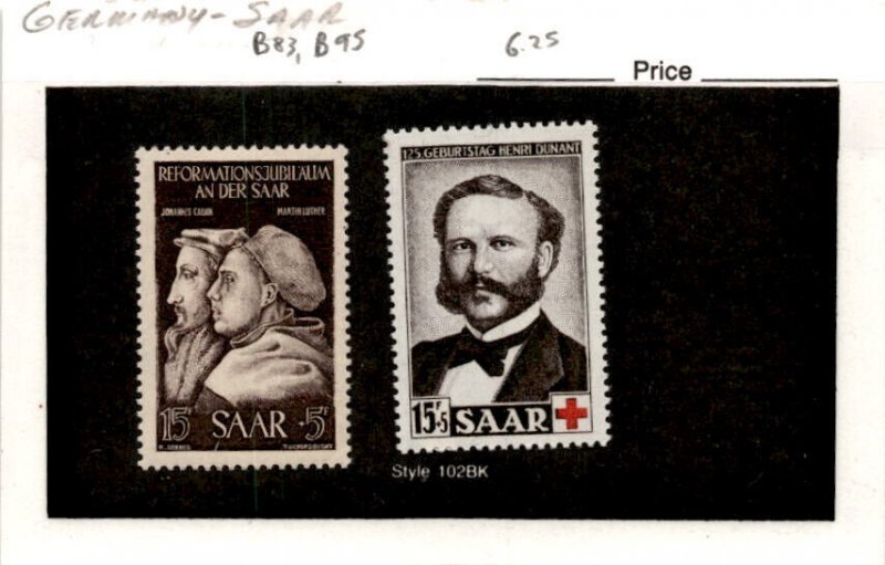 Saar -Germany, Postage Stamp, #B83, B95 Mint NH, 1951 Calvin & Luther ...