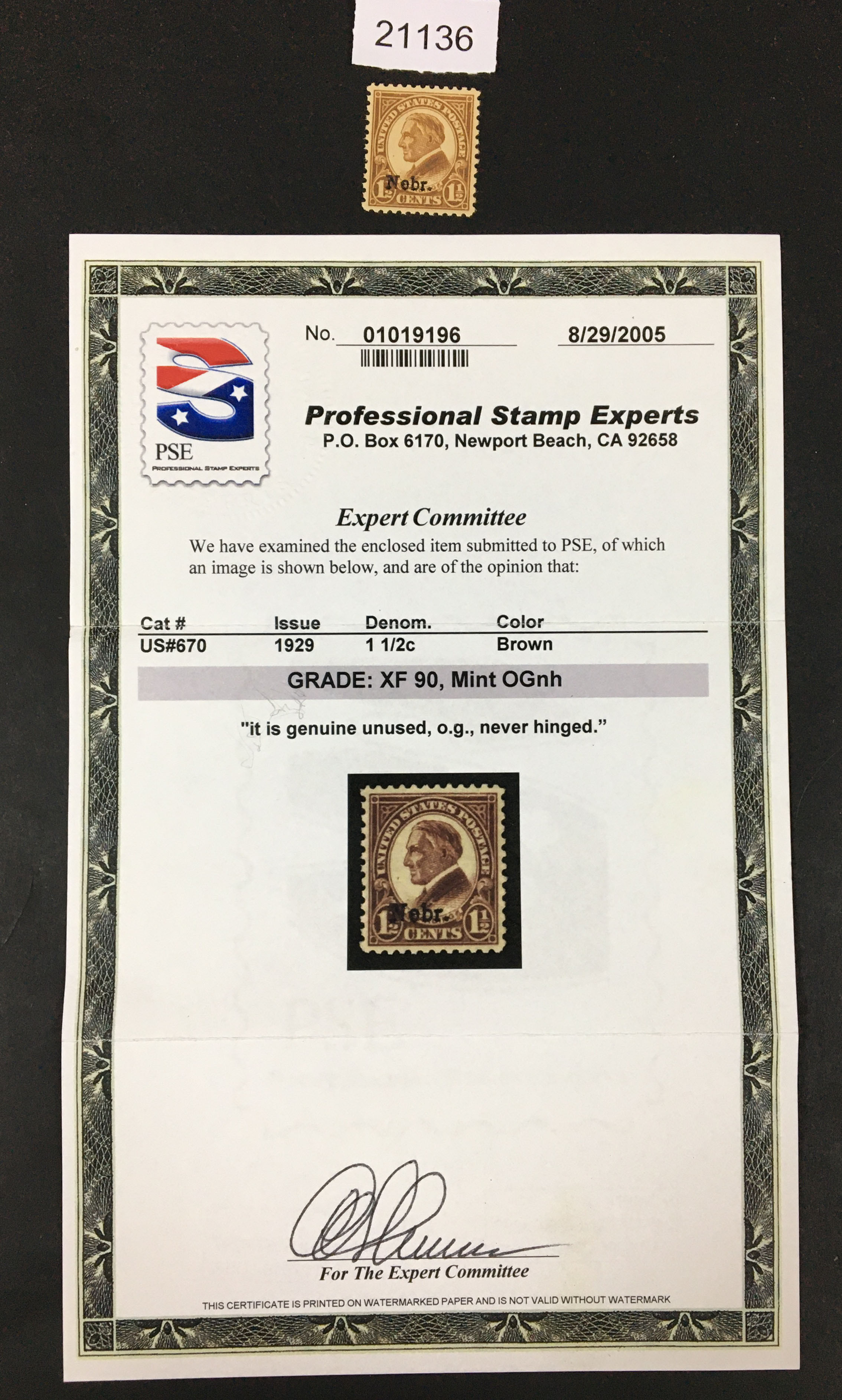US Stamps # 670 Mint OG NH **Pse Graded XF 90 Cert** SMQ $30 LOT #21136 ...
