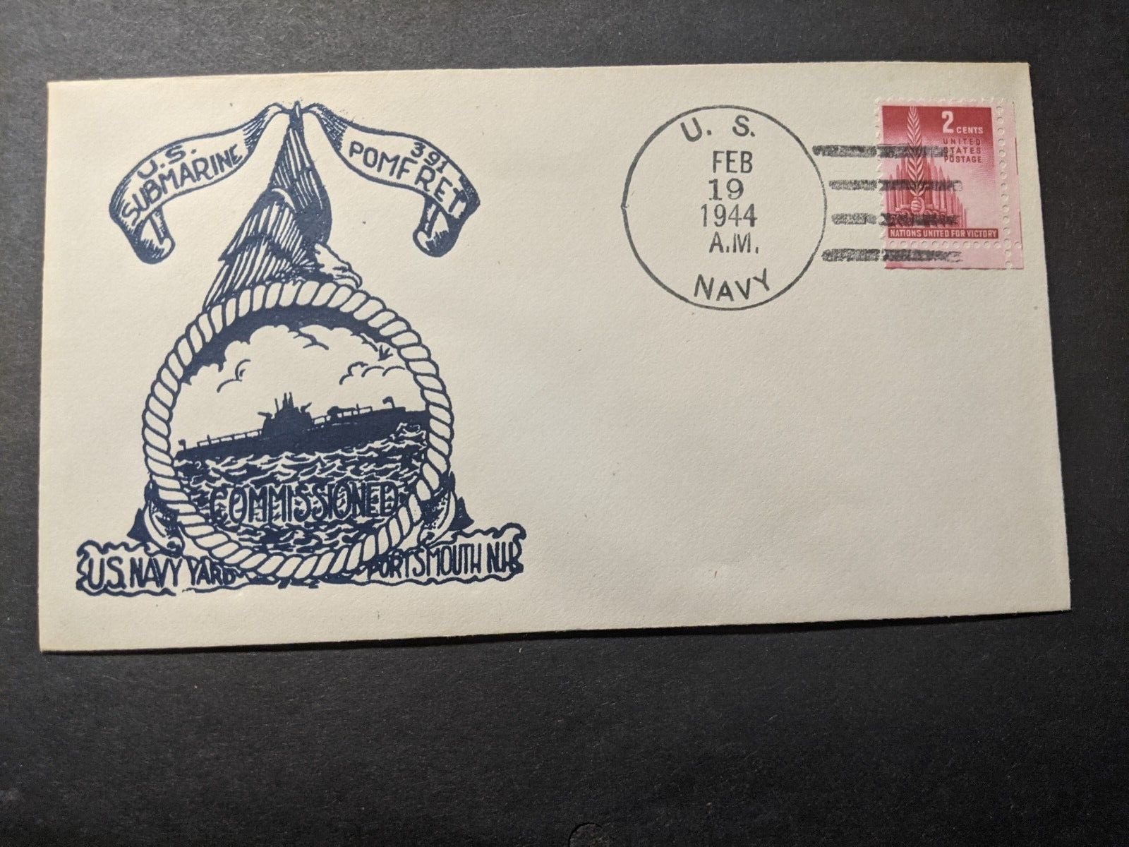 Submarine USS POMFRET SS-391 Naval Cover 1944 WWII COMMISSIONED Cachet ...