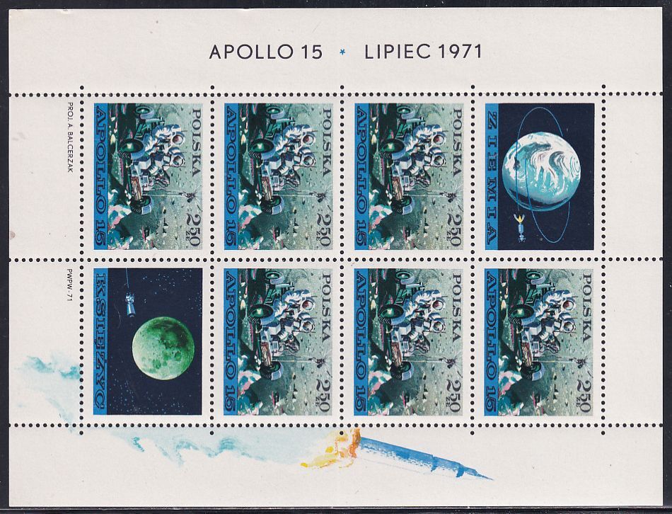 Poland 1971 Sc 1850a-1851a Apollo 15 Luna 17 Space Moon Missions Stamp ...