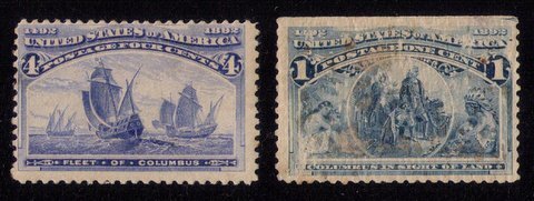 US Scott #233A Rare MH "Blue Error/Left Stamp" 4c Fleet of Columbus ...