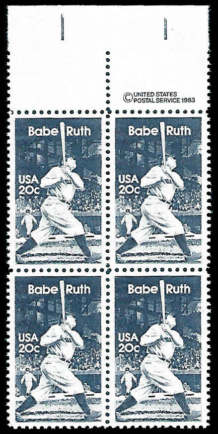 PCBstamps US #2046 CW 80c(4x20c)Babe Ruth, MNH, (CW-2) | United States ...