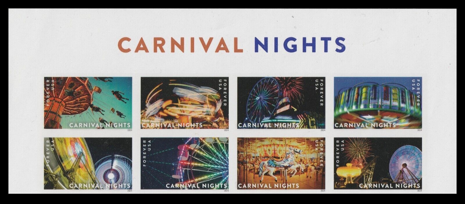 US 5855a-5864a 5864c Carnival Nights imperf NDC header block 8 MNH 2024 ...