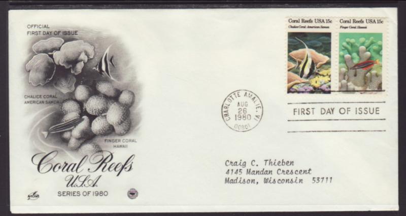 US Coral Reefs Chalice Coral 1980 PCS Typed FDC BIN | United States ...