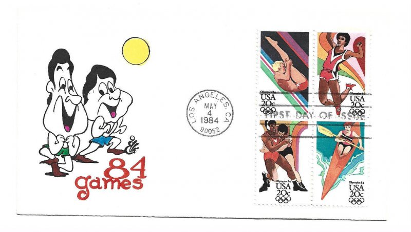 2082-85 Summer Olympics 84, Animated by Ellis, block of 4, FDC | United ...