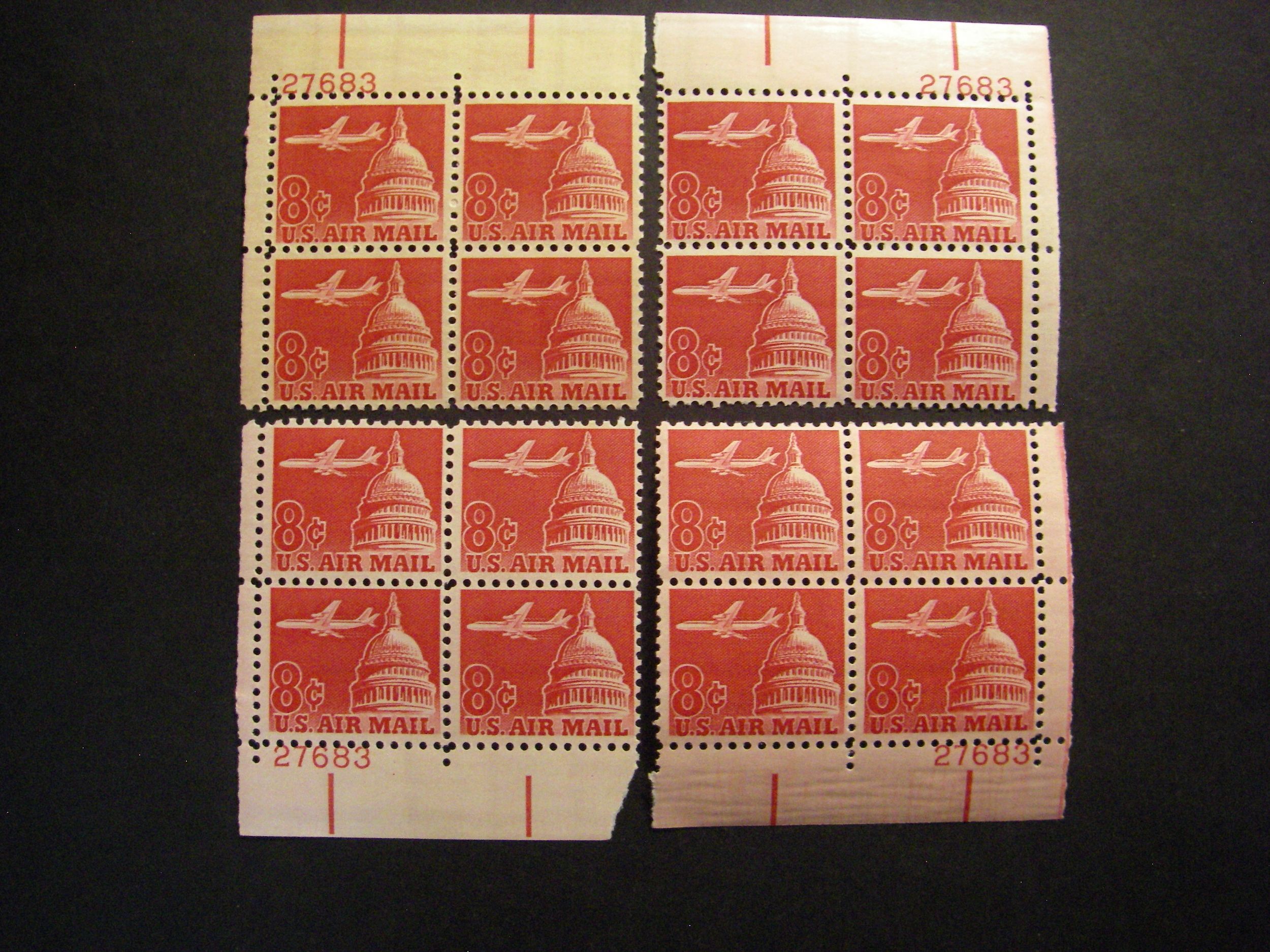 Scott C64a, 8c Plane over Capitol, PB4 #27683 x4, Matched Set, MNH ...