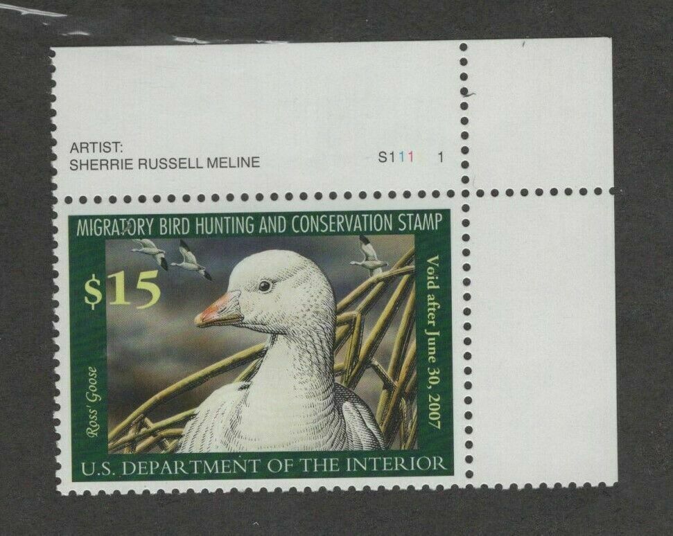 RW73 2007 Federal Duck Stamp VFOGNH UR Plate Single w Artist Name- LOW ...