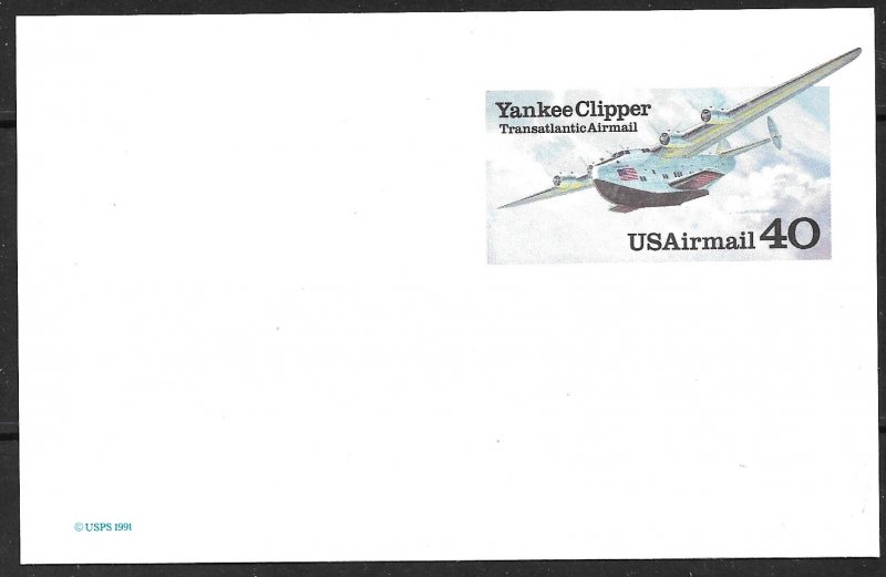 USA 1991 40c YANKEE CLIPPER Airmail Postal Card Sc UXC25 Unused ...