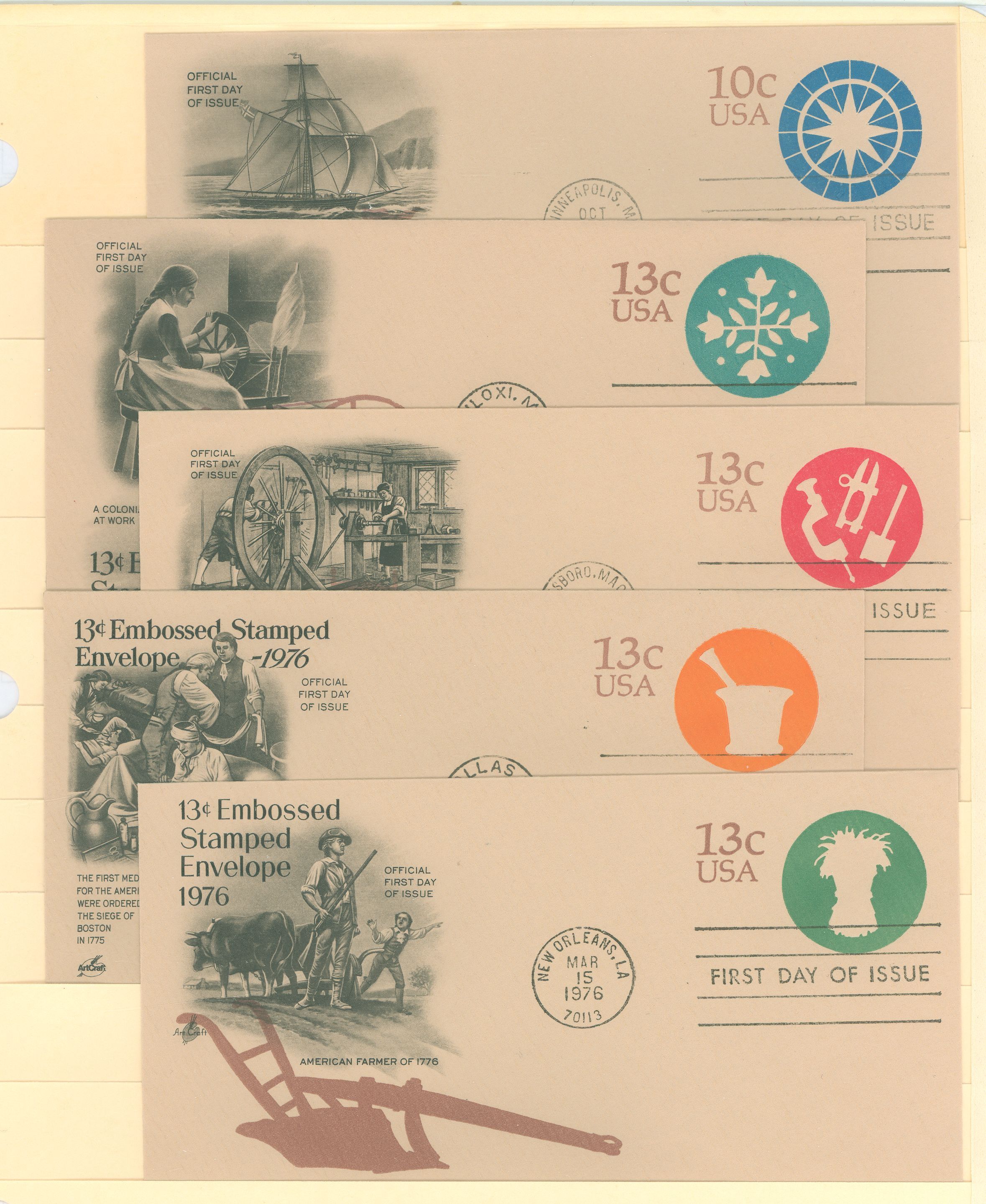 US U571-75 1975-76 Bicentennial Era FDCs, 5 FDCs, U/A | United States ...