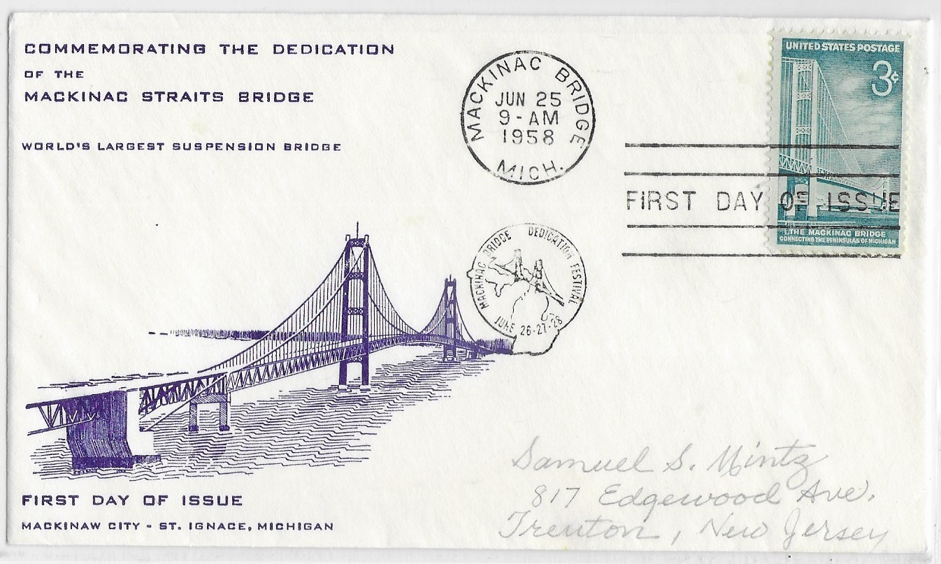 1958 FDC, #1109, 3c Mackinac Bridge, Mellone #25 | United States ...