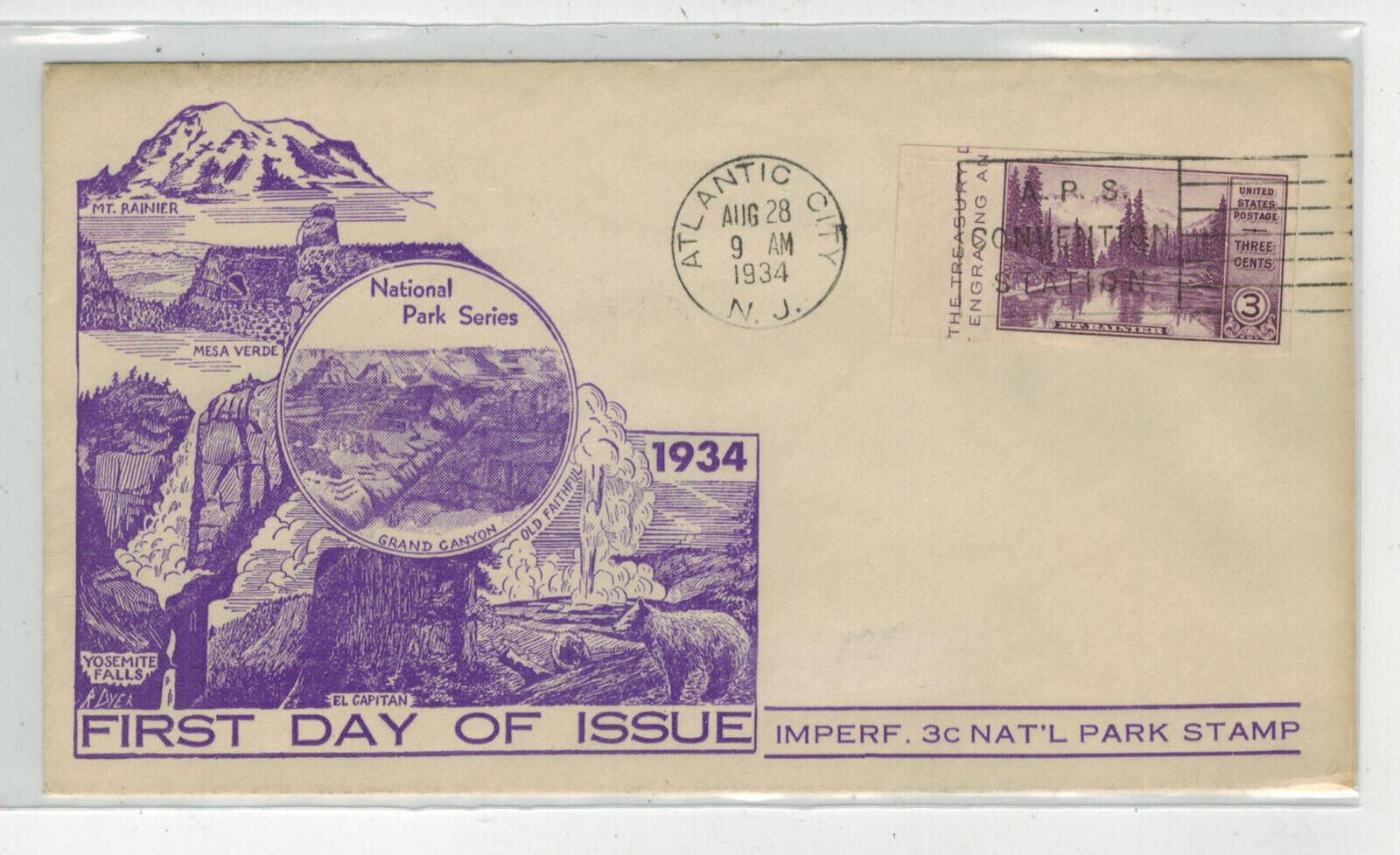 '34 National Parks Series 750a Mount Rainier Single From Souvenir Sheet ...