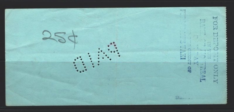 Canada Sc#286 Used as Revenue on 1952 Bank Cheque / Check | Canada ...