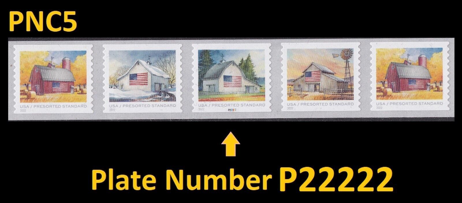 US 5684-5687 5687a Flags on Barns presorted standard 10c PNC5 P22222 ...