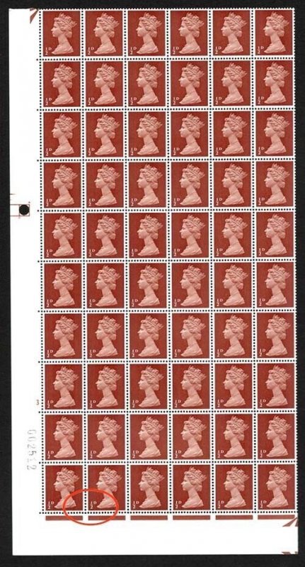 GB 1968 Machin ½d impressive um cyl blk of 60 incl r20/2 dot in '1' of ...