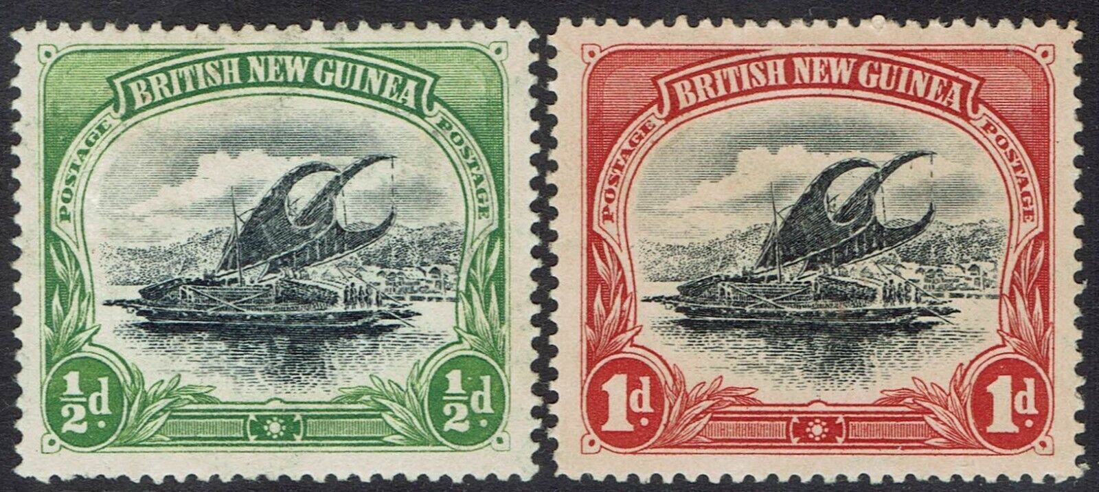 Papua 1901 Lakatoi British New Guinea ½D and 1d Vertical WMK ...