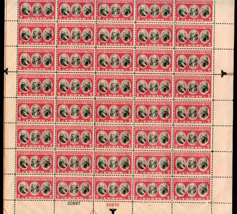 United States 2c Yorktown Scott #703 Sheet of 50 Mint NH Damaged ...