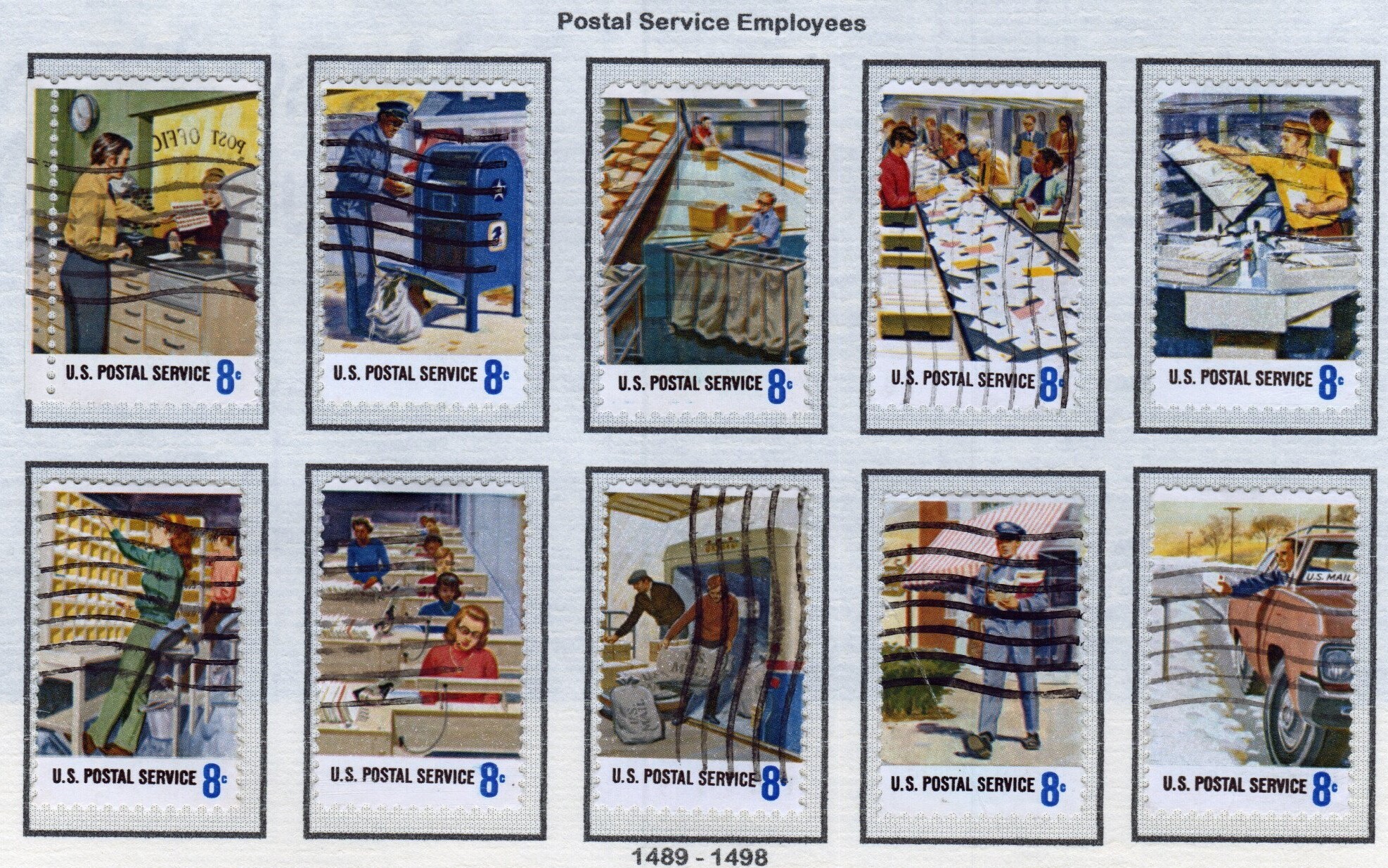 SC# 1489-1498 - Postal Service Employees USED set of ten singles ...