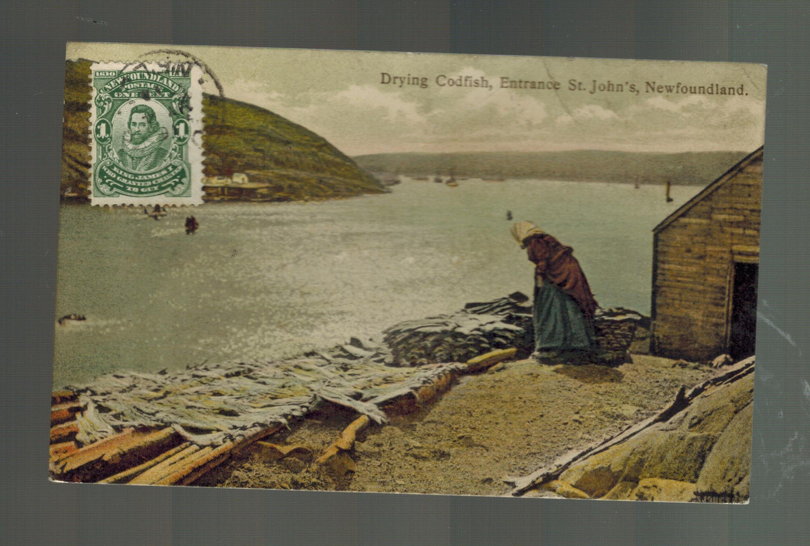 1912 Newfoundland Postcard cover to USA Drying Codfish in St John's ...