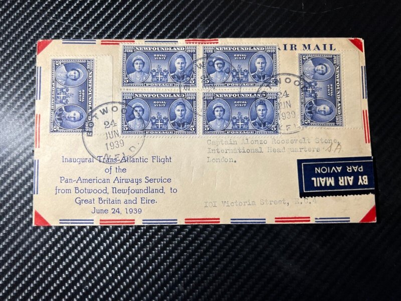 1939 Newfoundland Airmail First Flight Cover FFC Botwood NFLD to London ...