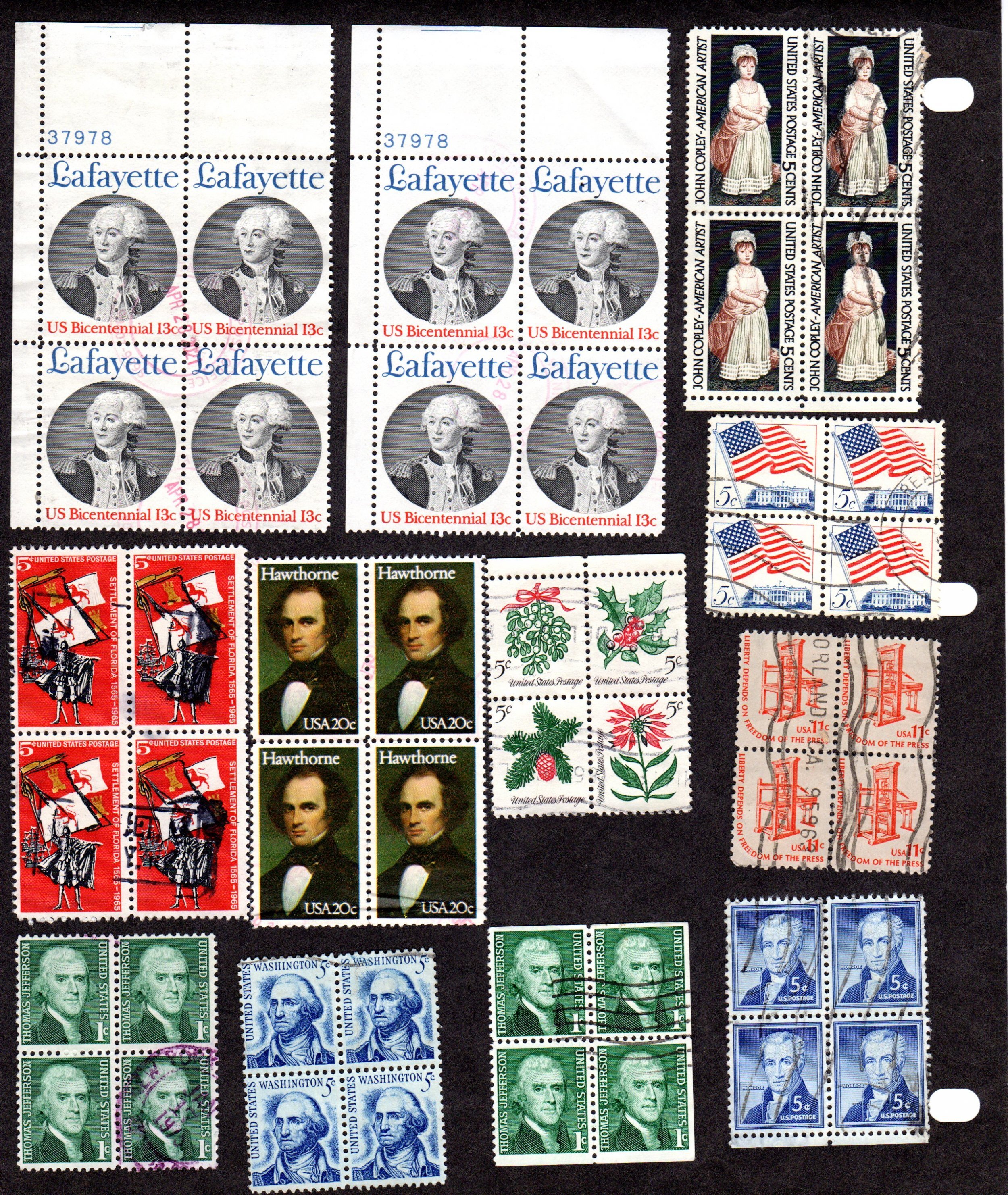 USA, Lot of 12 used block of 4's stamps. CV = $ 12.00, Lot 230701 -02 ...