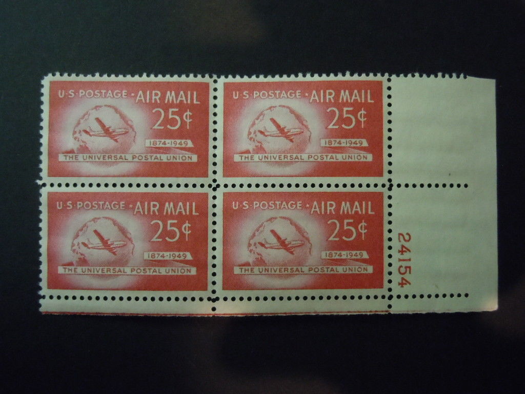 1949 #C44 25c Postal Union Plate Block MNH OG "Includes New Mount ...