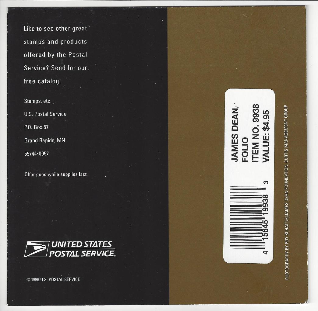 1996 Scott # 3082 - James Dean Folio - MNH Unused Folio Of 4 Stamps ...