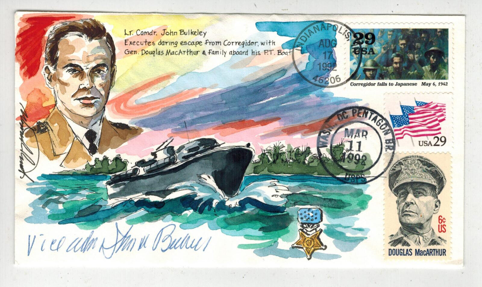 Vice Admiral John Bulkeley Signed Wild Horse Handpainted Evacuated ...