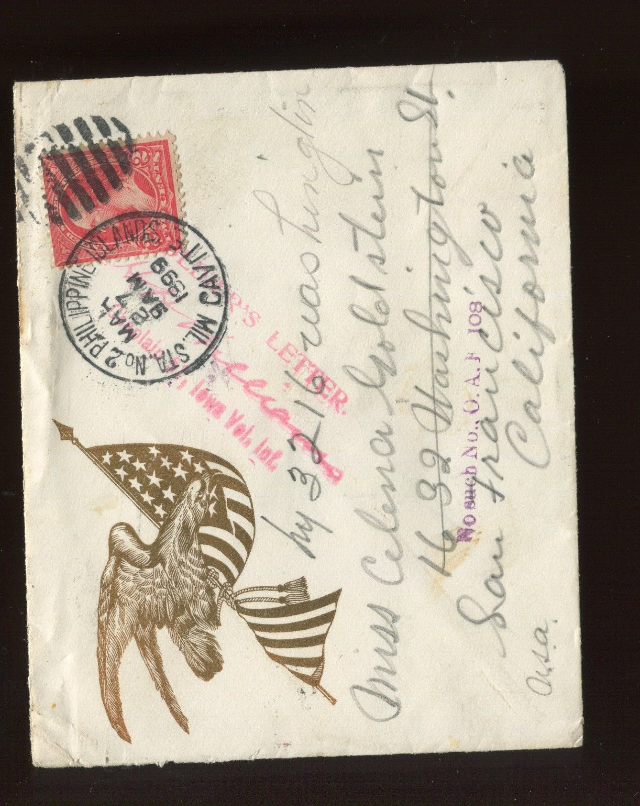 1899 Patriotic Cover Philippines Cavite MIL STA NO. 2 CCL on Soldier's ...