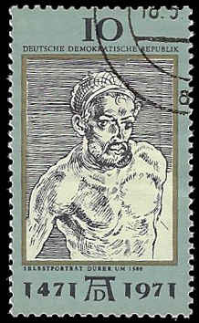 Germany (DDR) #1298 Used OG (CTO); 10pf Artist Druer - Self Portrait ...
