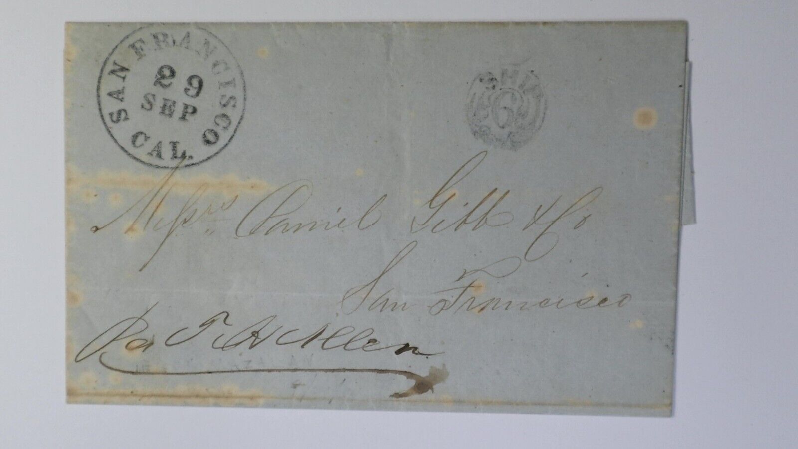 1854 San Francisco CA 6c Ship Claim Shell Mazatlan Letter to Gibb Per T ...