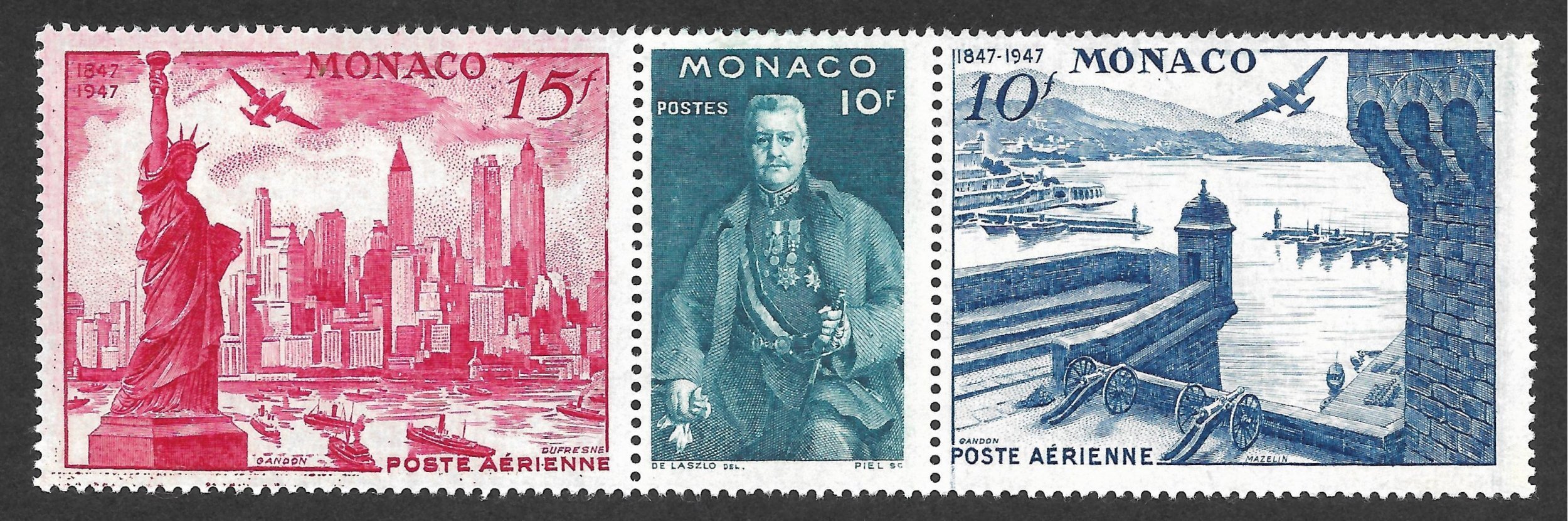 MLH 1947 Monaco Airmail Jumbo Strip, Scott #C20a* | Europe - Monaco ...