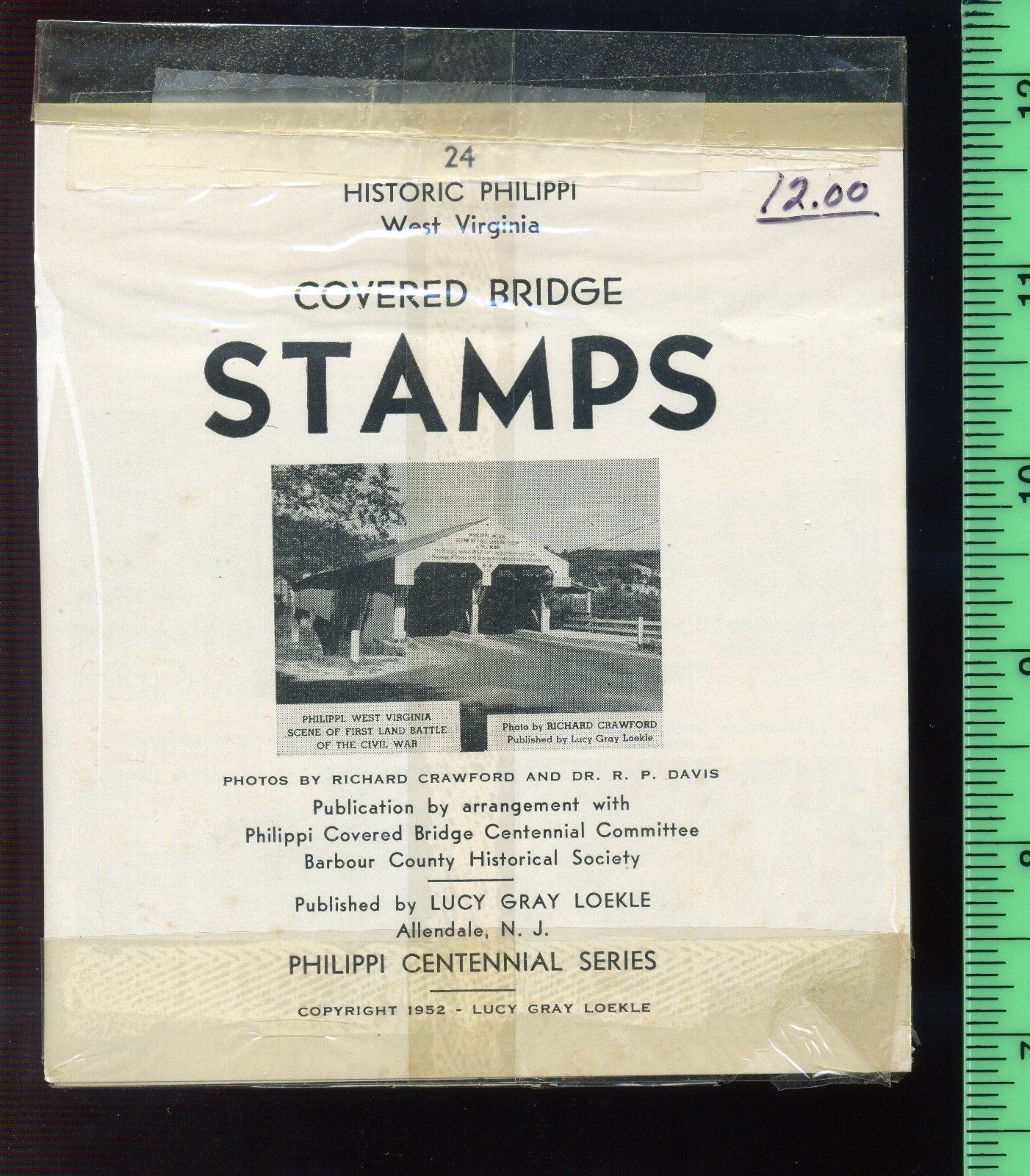 1952 HISTORIC WEST VIRGINIA COVERED BRIDGE 24 Poster Stamps in Wrapper ...