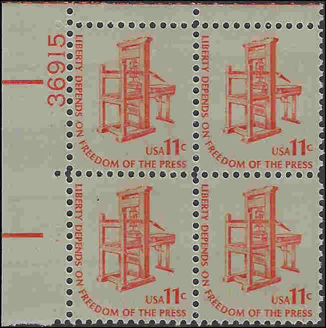 #1593 11c Early American Printing Press Plate Block of 4 1975 Mint NH ...