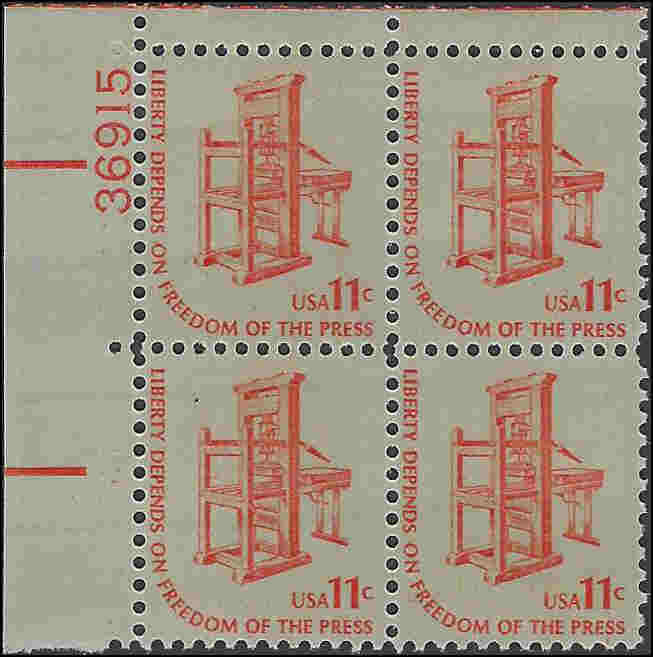 #1593 11c Early American Printing Press Plate Block of 4 1975 Mint NH ...