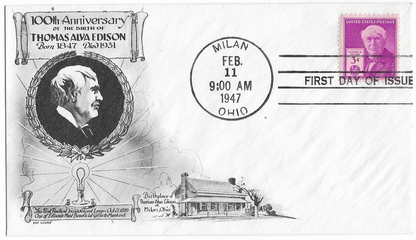 1947 FDC, #945, 3c Thomas A. Edison, Aristocrats, mc/ac | United States ...