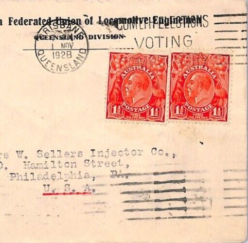 Australia KGV Sideface Cover 1928 Railway Brisbane *Locomotive ...