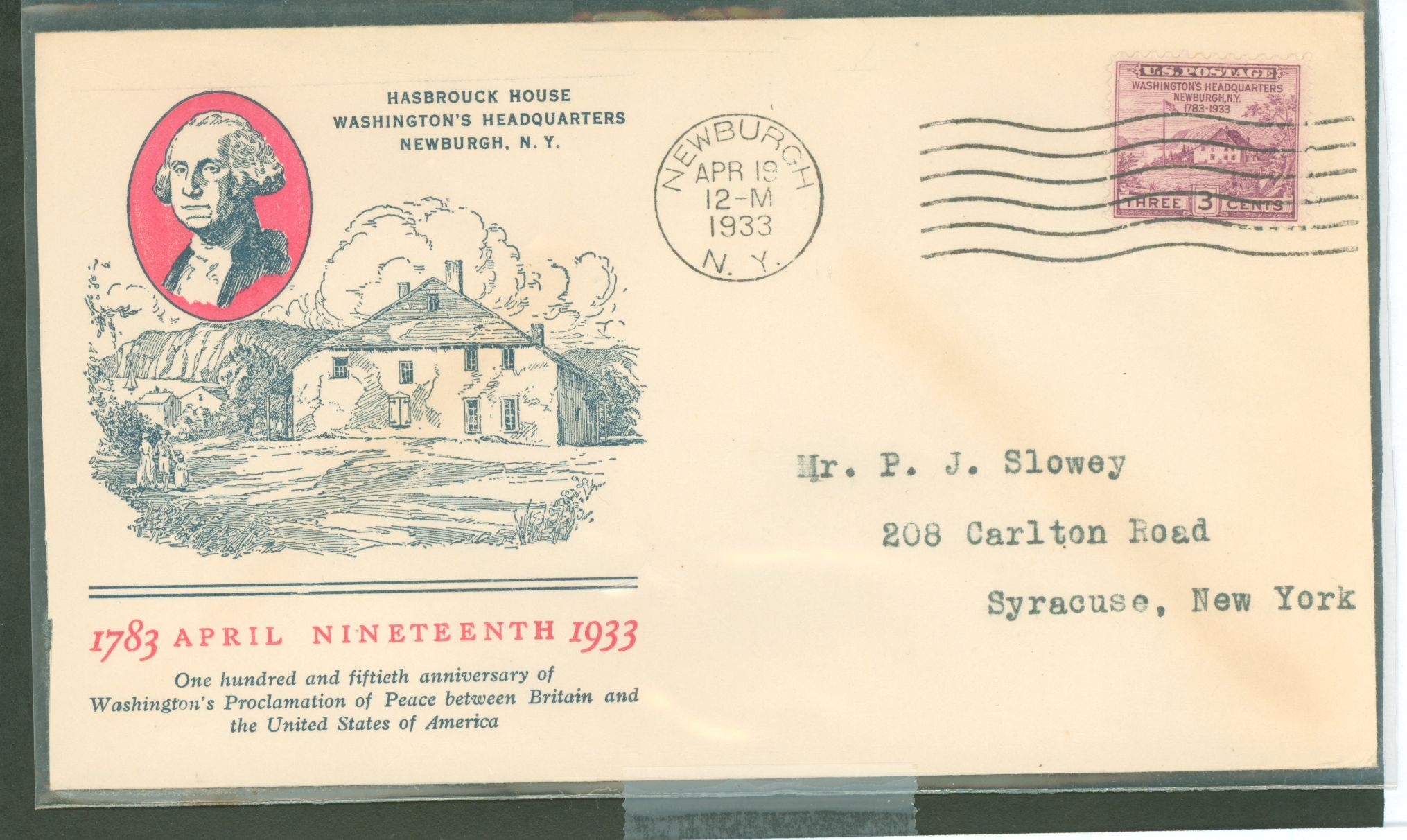 US 727 Peace proclamation Linprint 1st day cachet addressed light gum ...