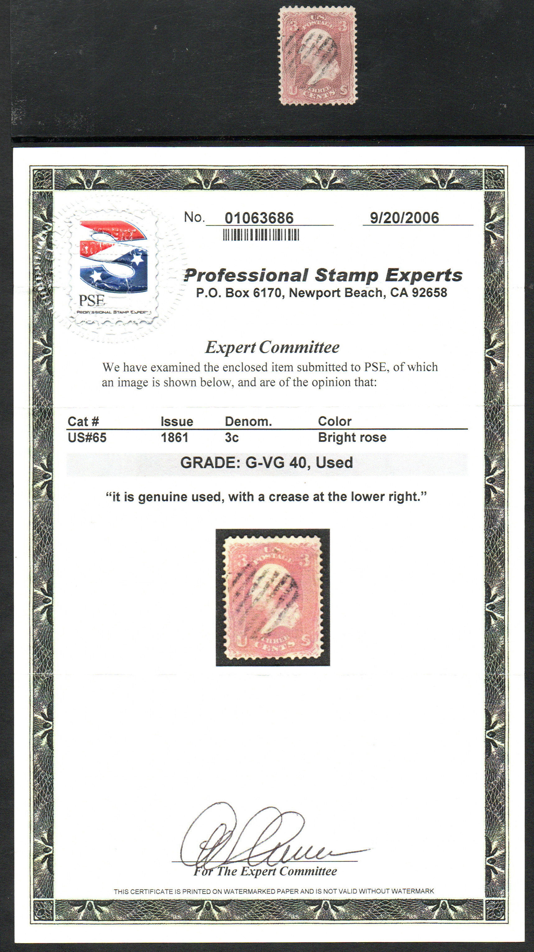 US #65 F-VF, w/ PSE CERT, grid cancel, pretty color! | United States ...