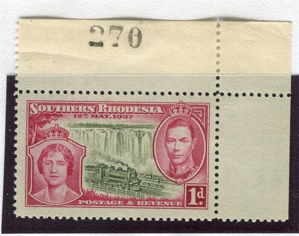 RHODESIA; 1937 early GVI Coronation issue Mint 1d. Sheet CORNER ...