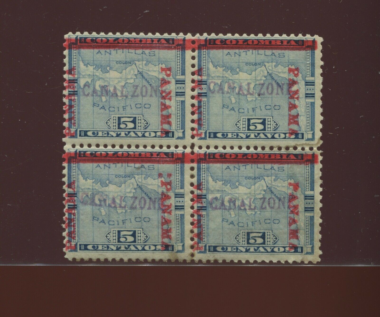 Canal Zone 2 Mint Block of 4 Stamps with COLON BETWEEN BAR & PANAMA VAR ...