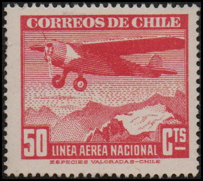 Chile C77 - Mint-H - 50c Plane / Mountains (1943) | Central & South ...
