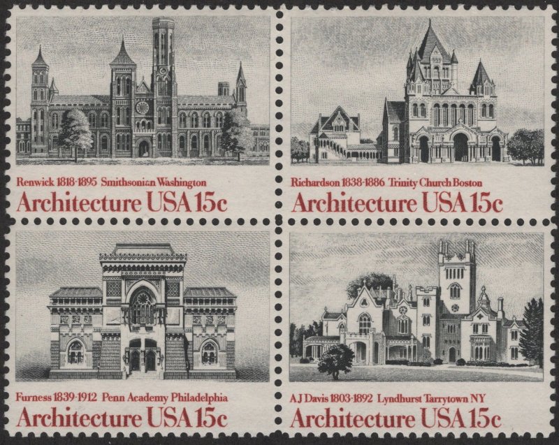 SC#1838-41 15¢ American Architecture Block of Four (1980) MNH | United ...