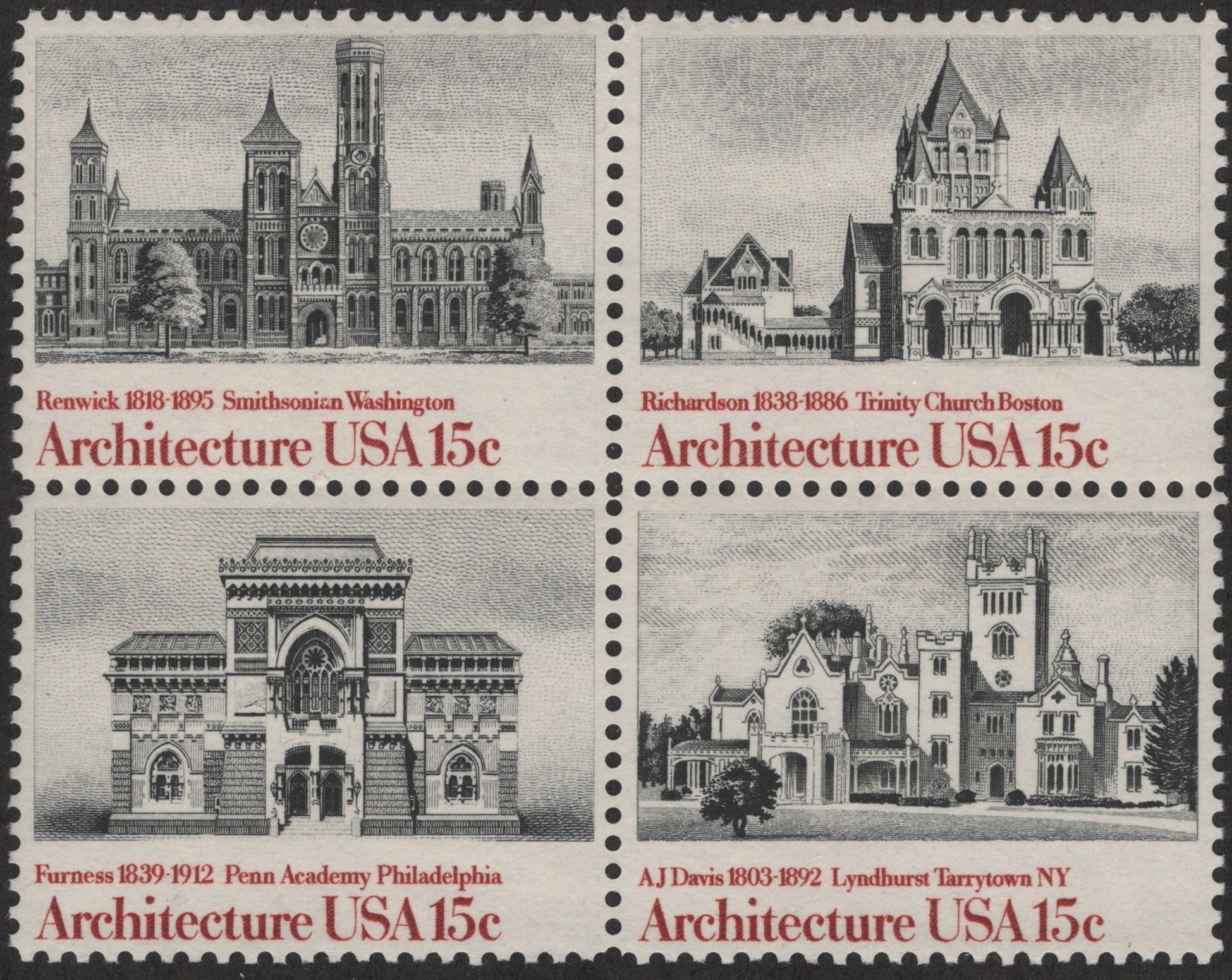SC#1838-41 15¢ American Architecture Block of Four (1980) MNH | United ...