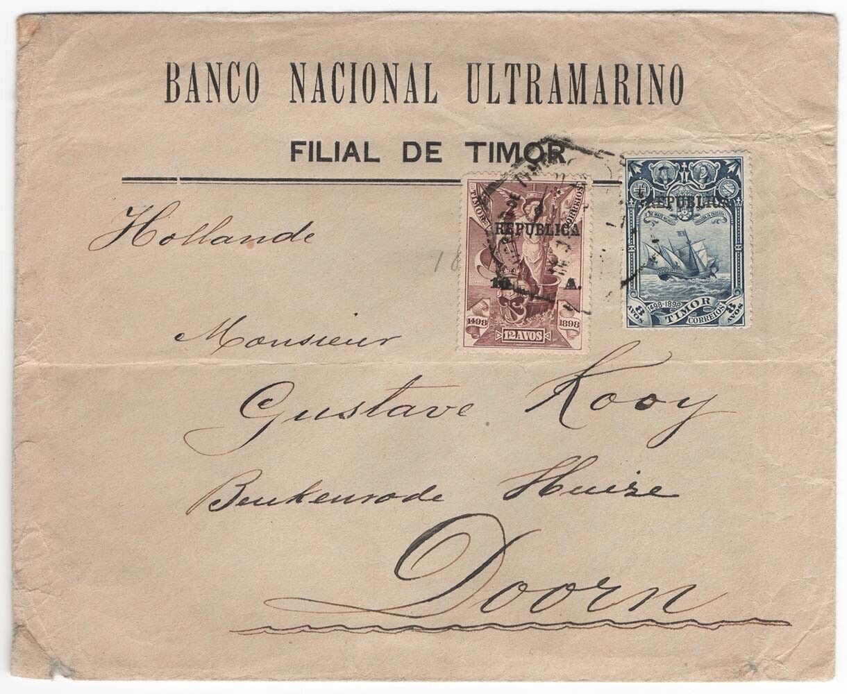 Timor Early cover Timor to Holland franked 1898 stamps, filing crease ...