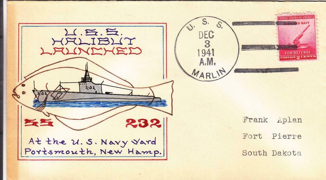 1941, USS Halibut, SS-232, Launching, P/M USS Marlin, Gow Ng Cachet ...