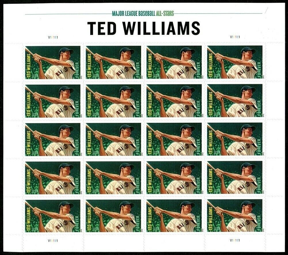 Ted Williams Red Sox Baseball Player Sheet of 20 Current Rate Stamps ...