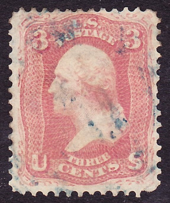 Scott 64b, Used, 3c Light Rose Pink, Indistinct Blue Cancel, Creases ...