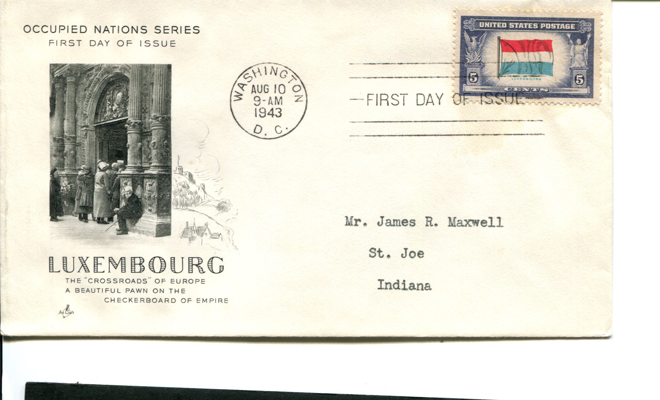 USA SC# 912 Overrun Nations LUXEMBOURG - Artcraft cachet FDC | United ...